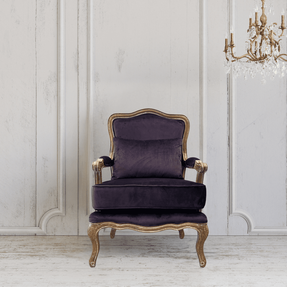 Reims Armchair Aubergine Velvet | Luxurious French Vintage Seating
