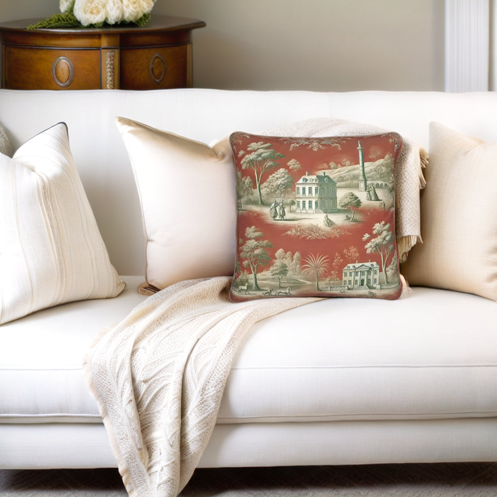 Vert Corail French Toile Pillow - Square